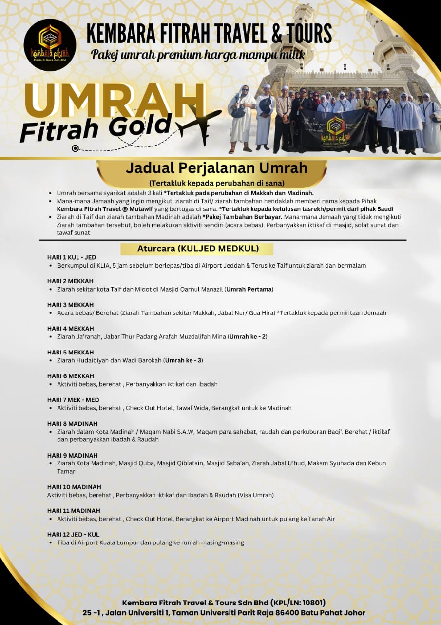 PAKEJ UMRAH FITRAH GOLD – kembara fitrah travel