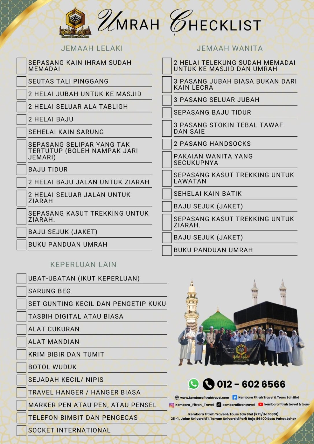 CHECKLIST BARANG KEPERLUAN UMRAH – kembara fitrah travel